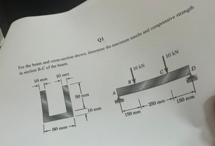 [SOLVED] For the beam and cross - section shown. determine the in | SolutionInn