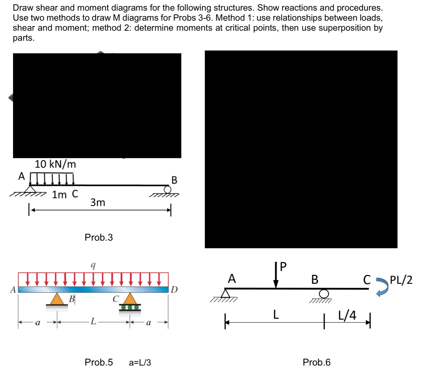 [SOLVED] Draw shear and moment diagrams for the following structures. Show reactions | SolutionInn