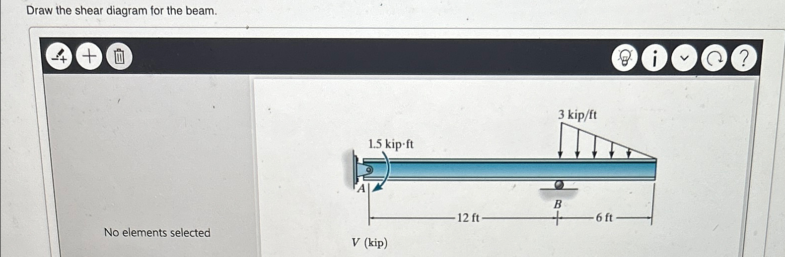 [SOLVED] Draw the shear diagram for the beam. No elements selected | SolutionInn