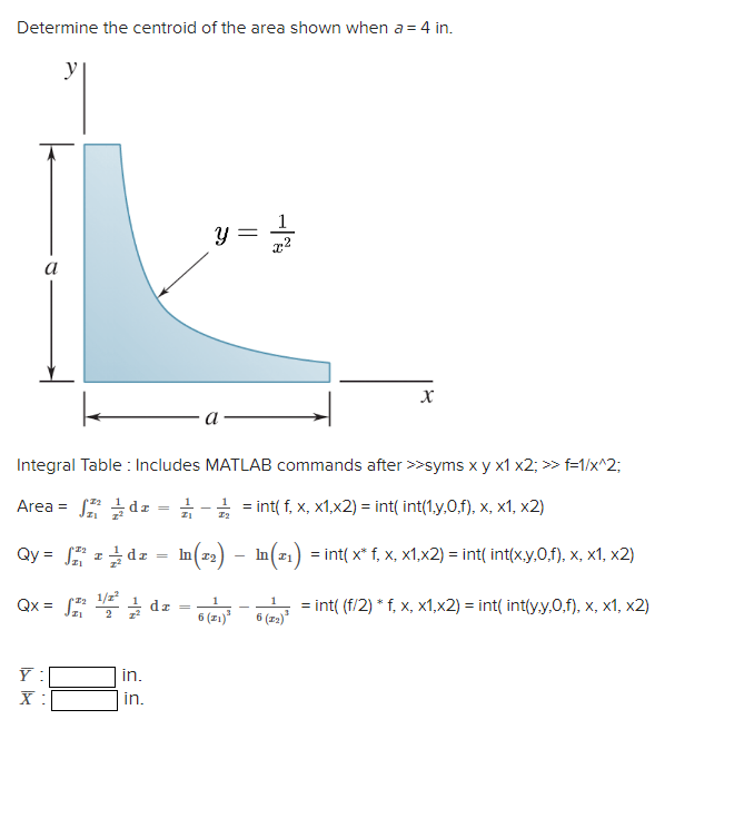 [SOLVED] Determine the centroid of the area shown when a = 4 | SolutionInn