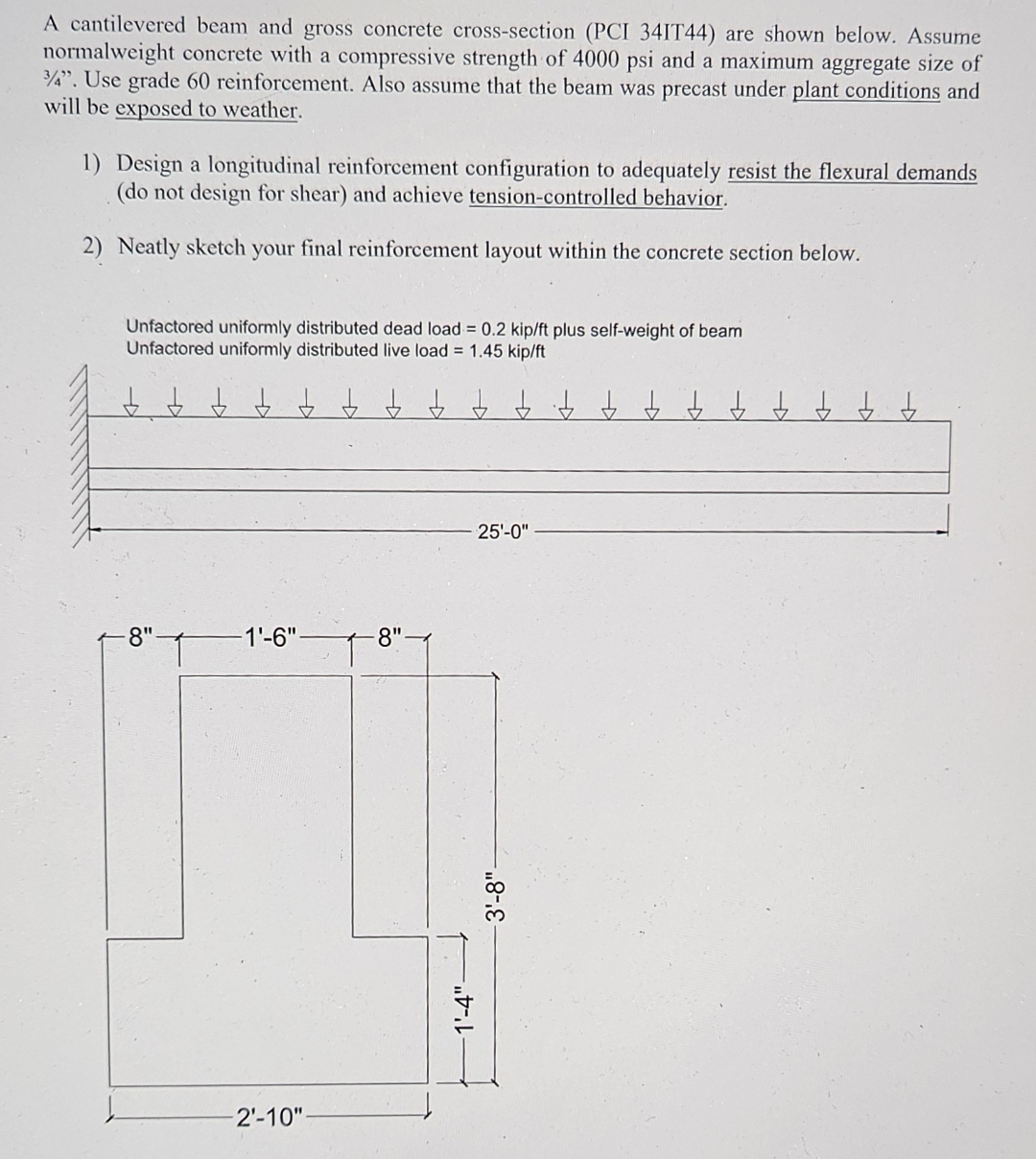 [SOLVED] A cantilevered beam and gross concrete cross - section ( PCI ...