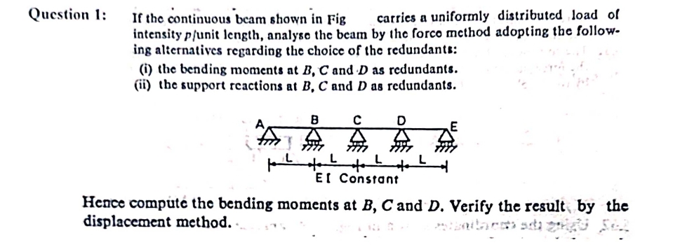 [SOLVED] If the continuous beam shown in Fig carries a uniformly distributed | SolutionInn