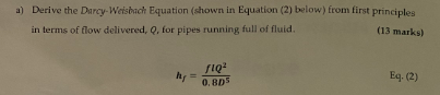 [SOLVED] a ) Derive the Darcy - Weisbach Equation ( shown in | SolutionInn