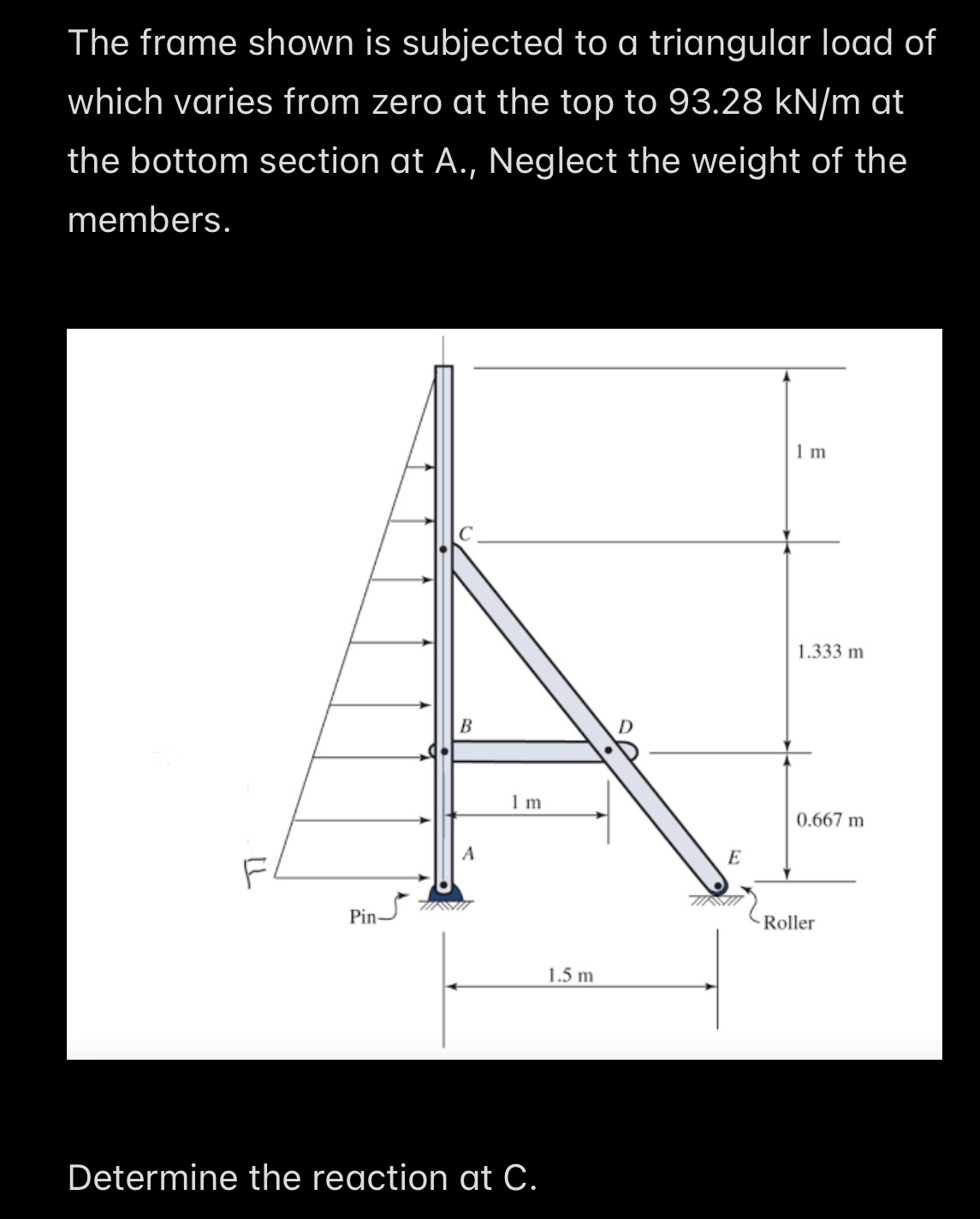 [SOLVED] The frame shown is subjected to a triangular load of which ...