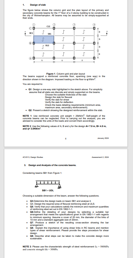 [Solved] Design of slab The figure below shows the column grid and | SolutionInn