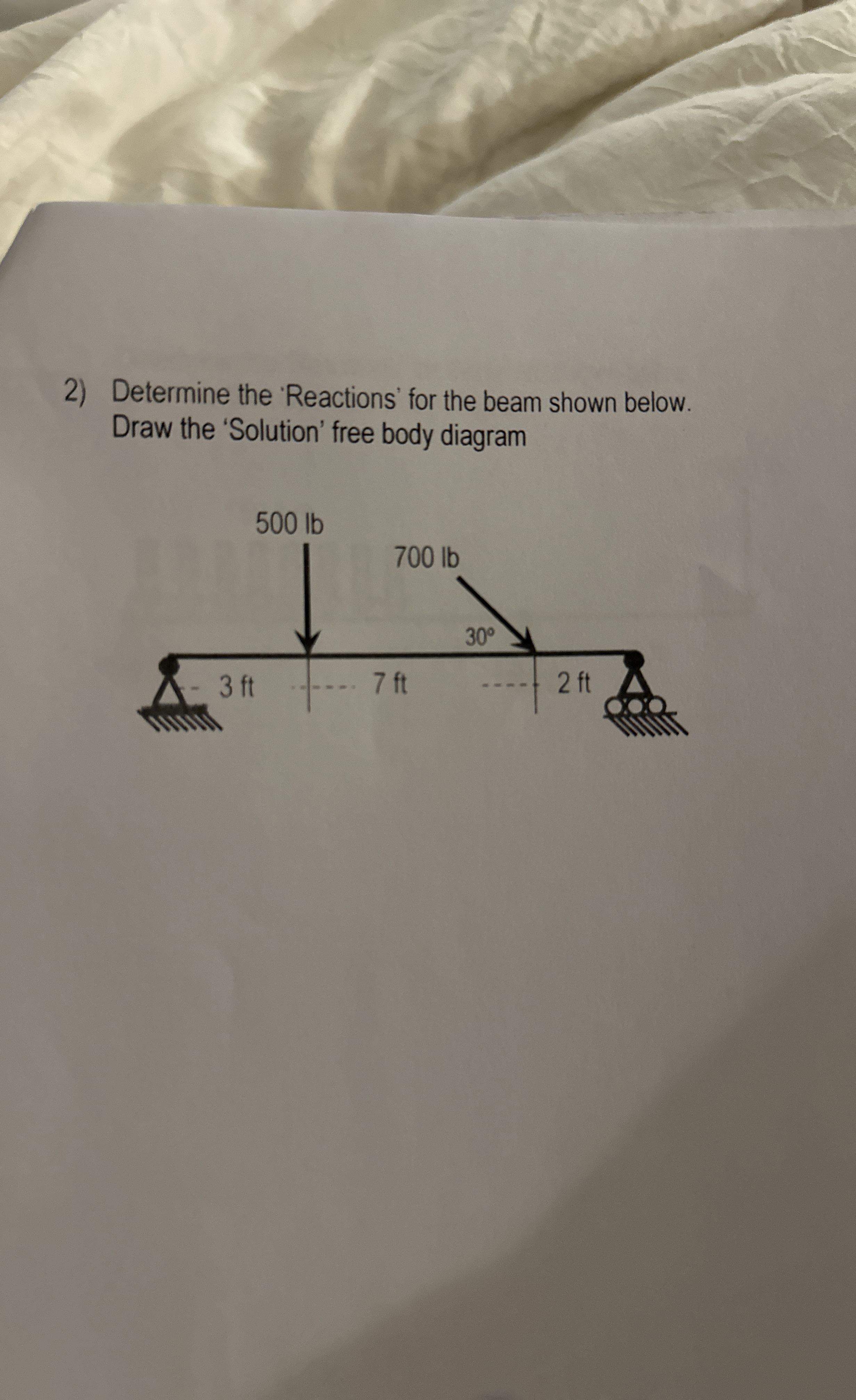 [SOLVED] Determine the 'Reactions' for the beam shown below. Draw the 'Solution' | SolutionInn
