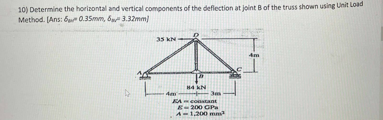 [Solved] Determine the horizontal and vertical components of the deflection at joint | SolutionInn