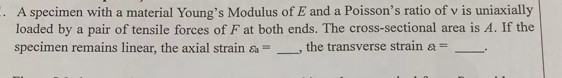 [Solved] A specimen with a material Young's Modulus of E and a ...