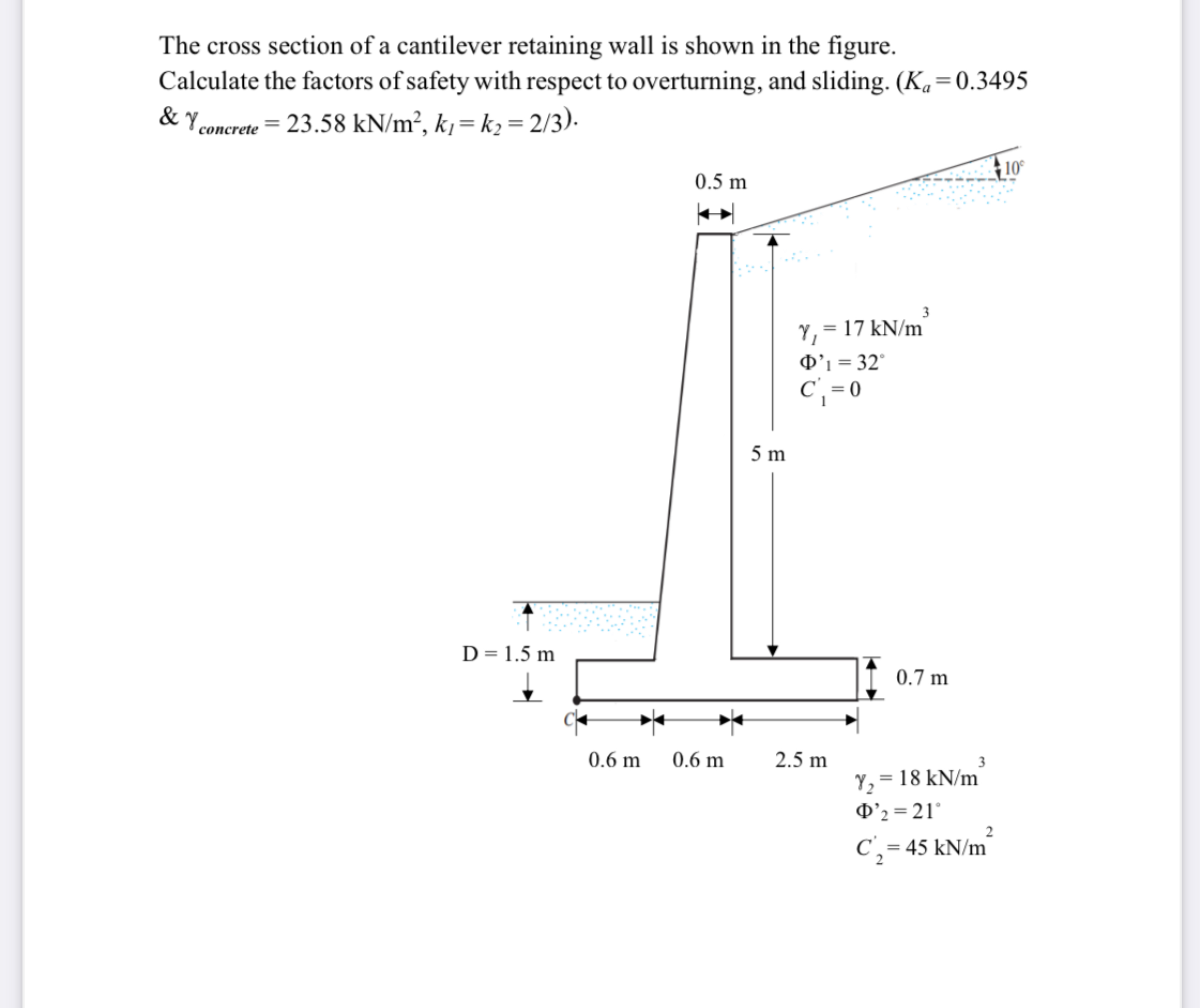 [SOLVED] The cross section of a cantilever retaining wall is shown in | SolutionInn