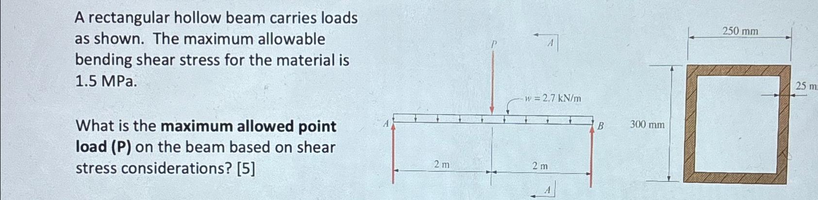 [SOLVED] A rectangular hollow beam carries loads as shown. The maximum ...