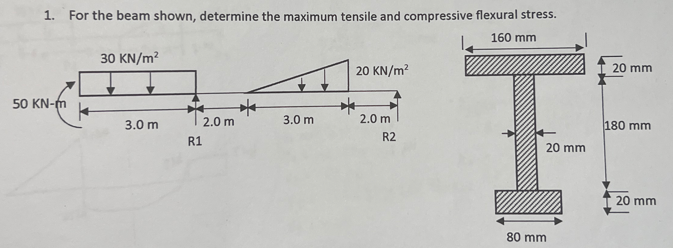 [SOLVED] For the beam shown, determine the maximum tensile and compressive flexural | SolutionInn