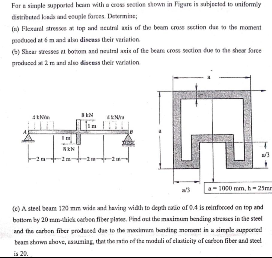 [SOLVED] For a simple supported beam with a cross section shown in | SolutionInn