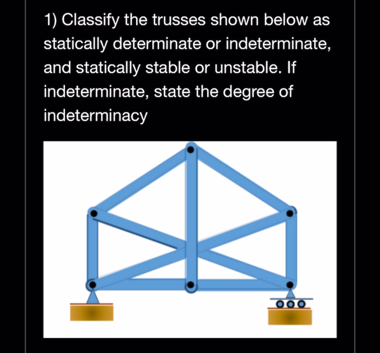 [SOLVED] Classify the trusses shown below as statically determinate or indeterminate, and ...
