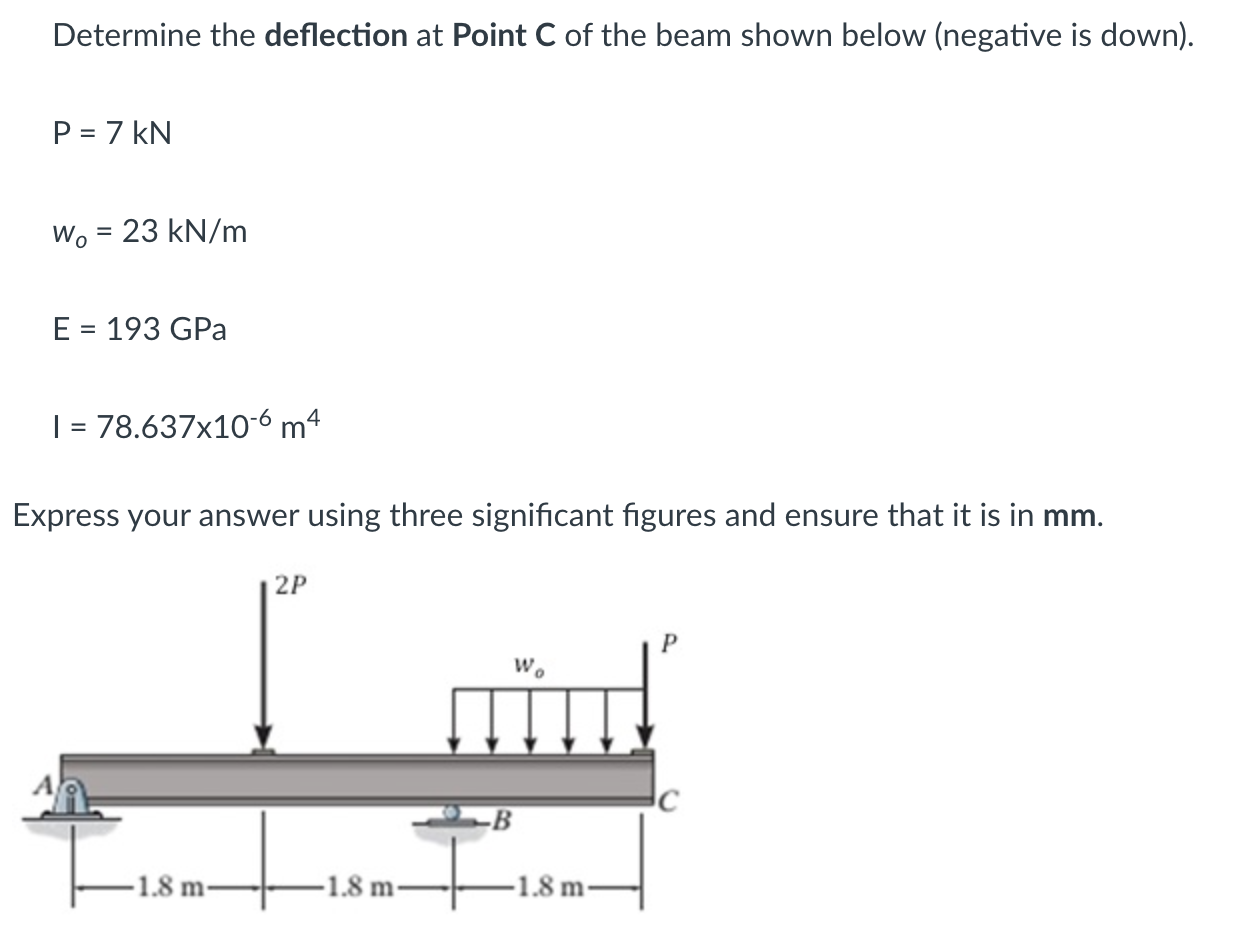[SOLVED] Determine the deflection at Point C of the beam shown below | SolutionInn