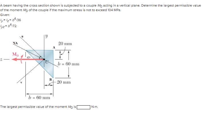 [SOLVED] A beam having the cross section shown is subjected to a | SolutionInn