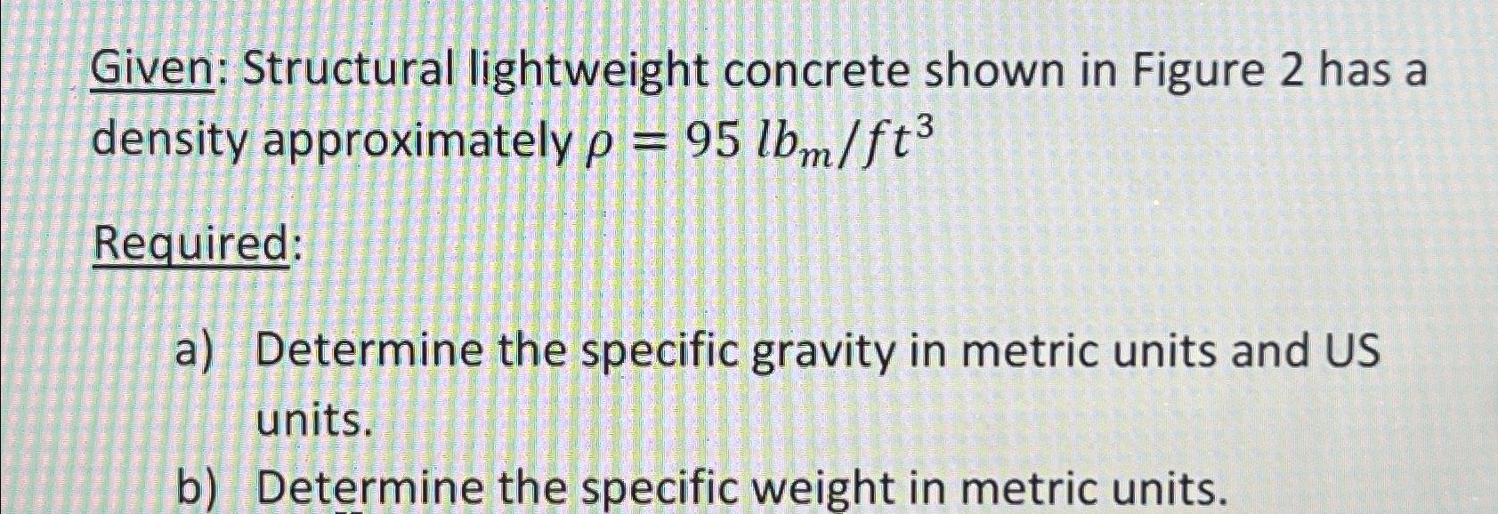 [SOLVED] Given: Structural lightweight concrete shown in Figure 2 has a density | SolutionInn