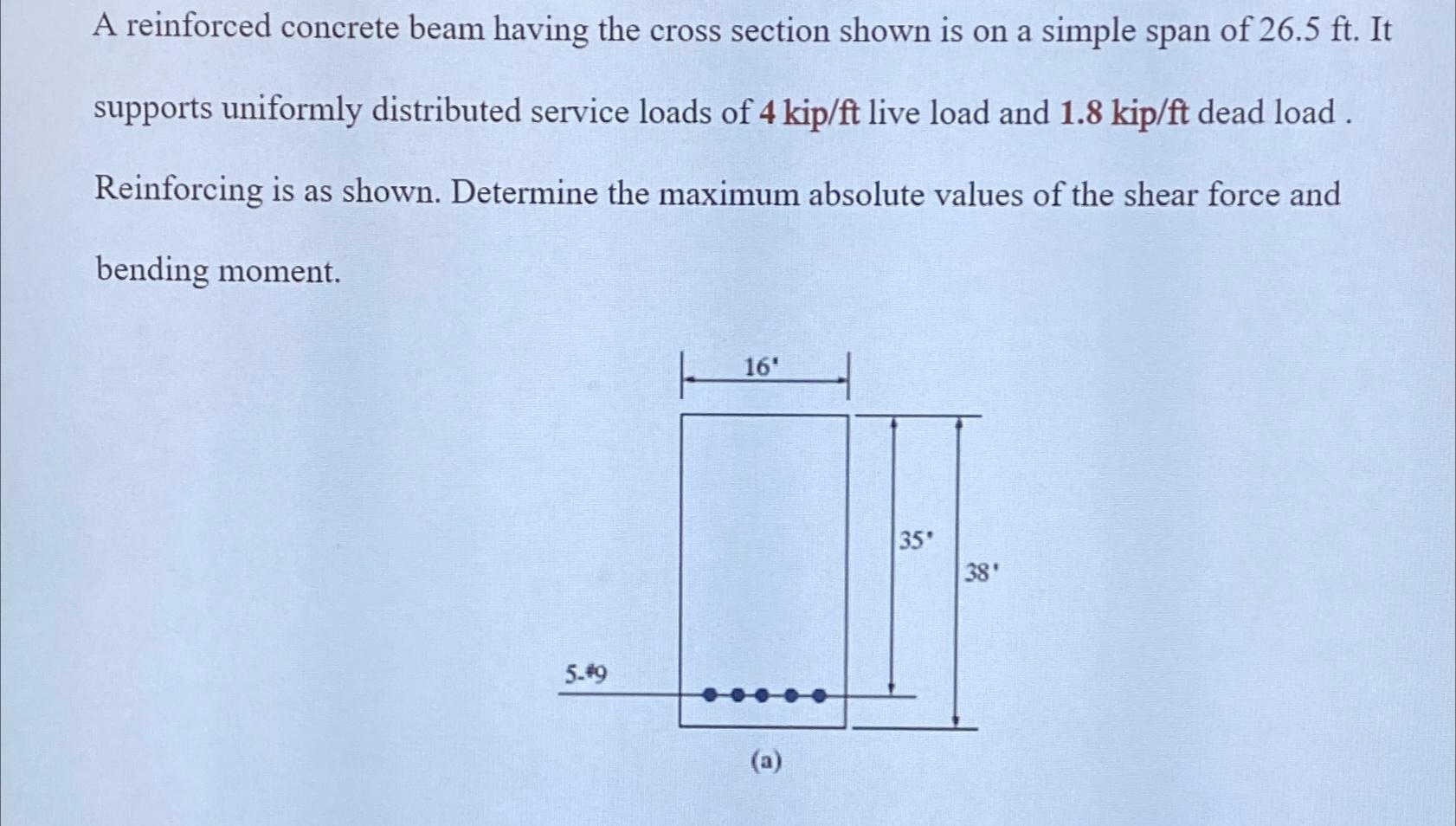 [SOLVED] A reinforced concrete beam having the cross section shown is on | SolutionInn