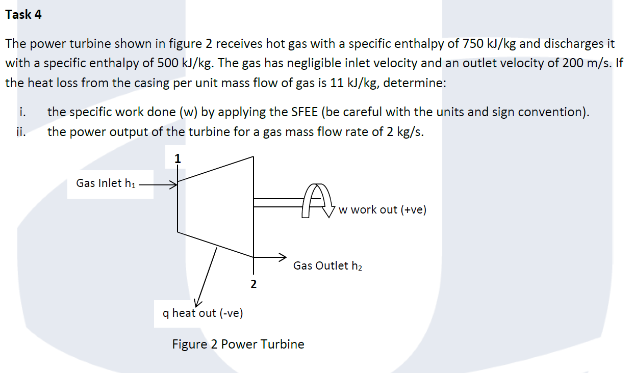 [solved] Task 4 The Power Turbine Shown In Figure 2 Receives Hot Solutioninn