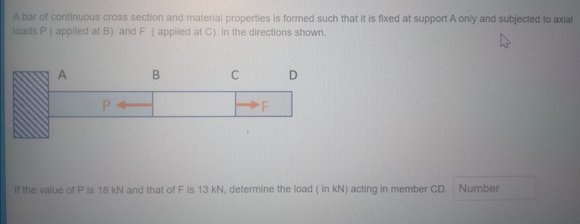 [Solved] A bar of continuous cross section and material properties is ...