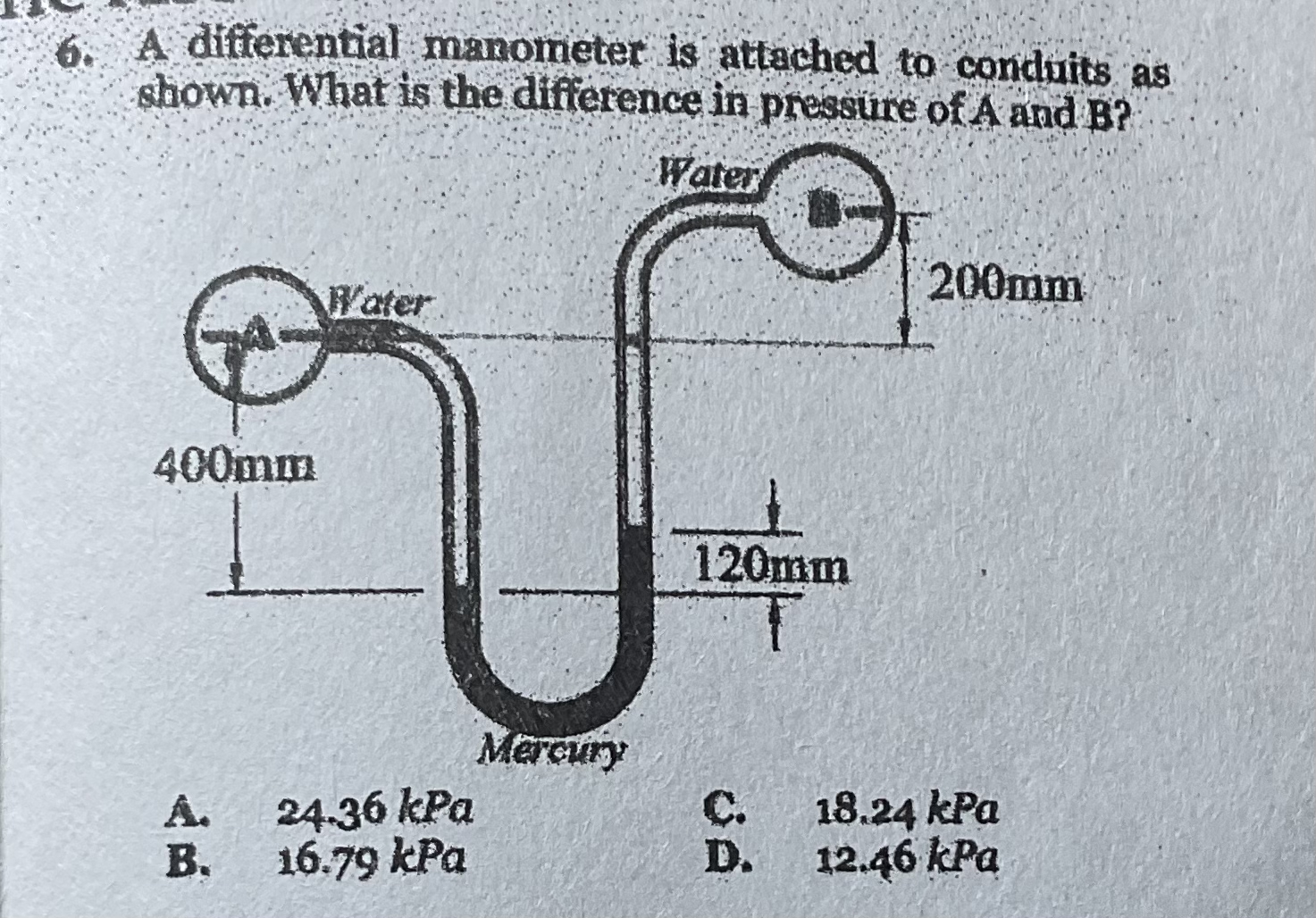 [Solved] A differential manometer is attached to conduits as shown ...