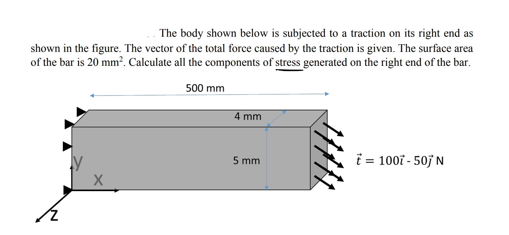 [SOLVED] The body shown below is subjected to a traction on its | SolutionInn