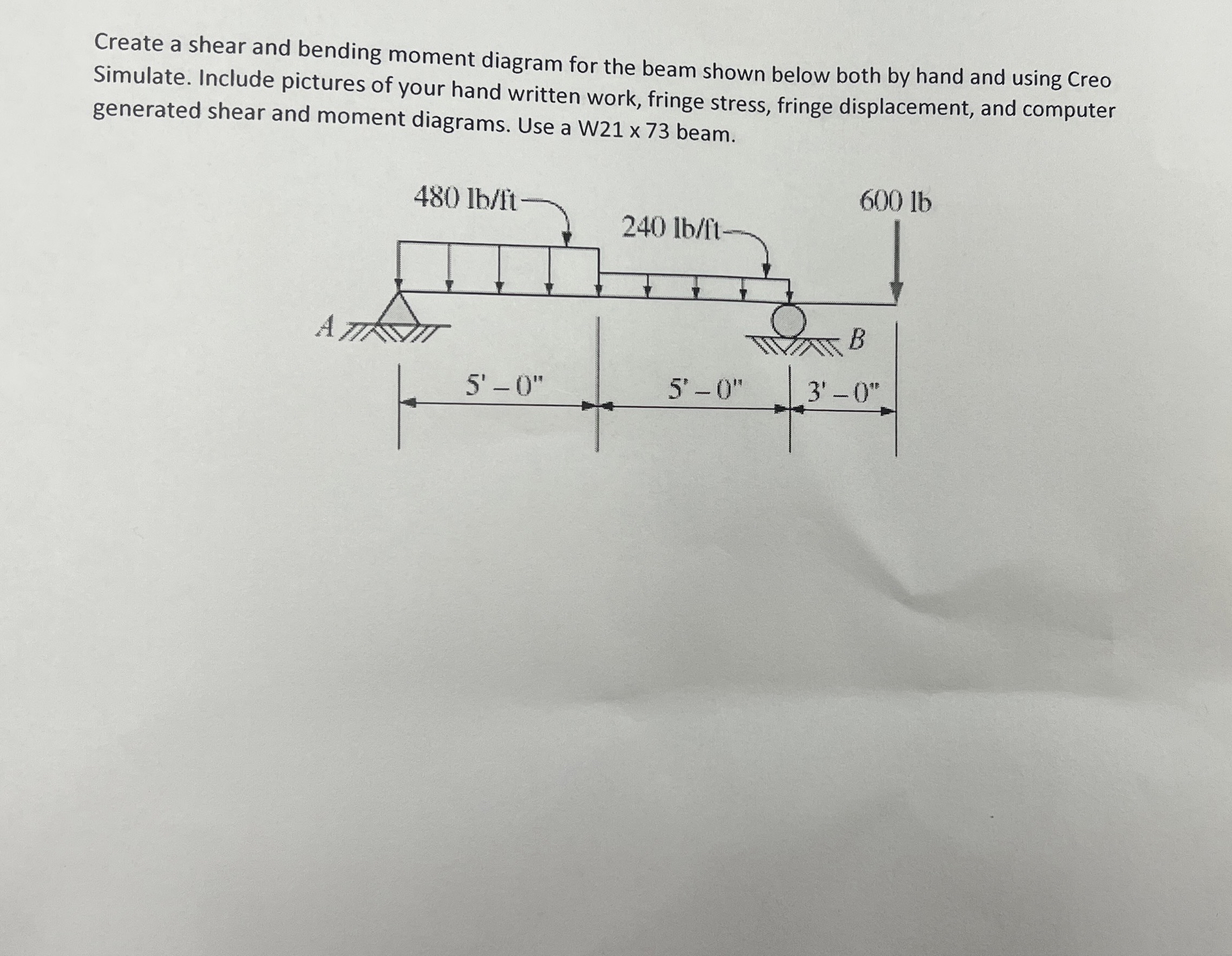 [SOLVED] Create a shear and bending moment diagram for the beam shown | SolutionInn
