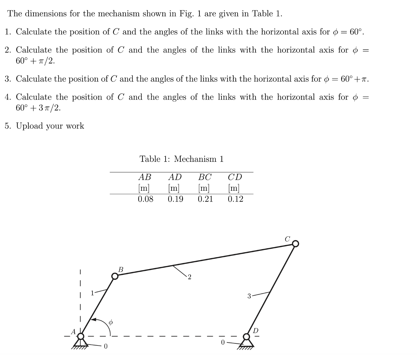 [SOLVED] The dimensions for the mechanism shown in Fig. 1 are given ...