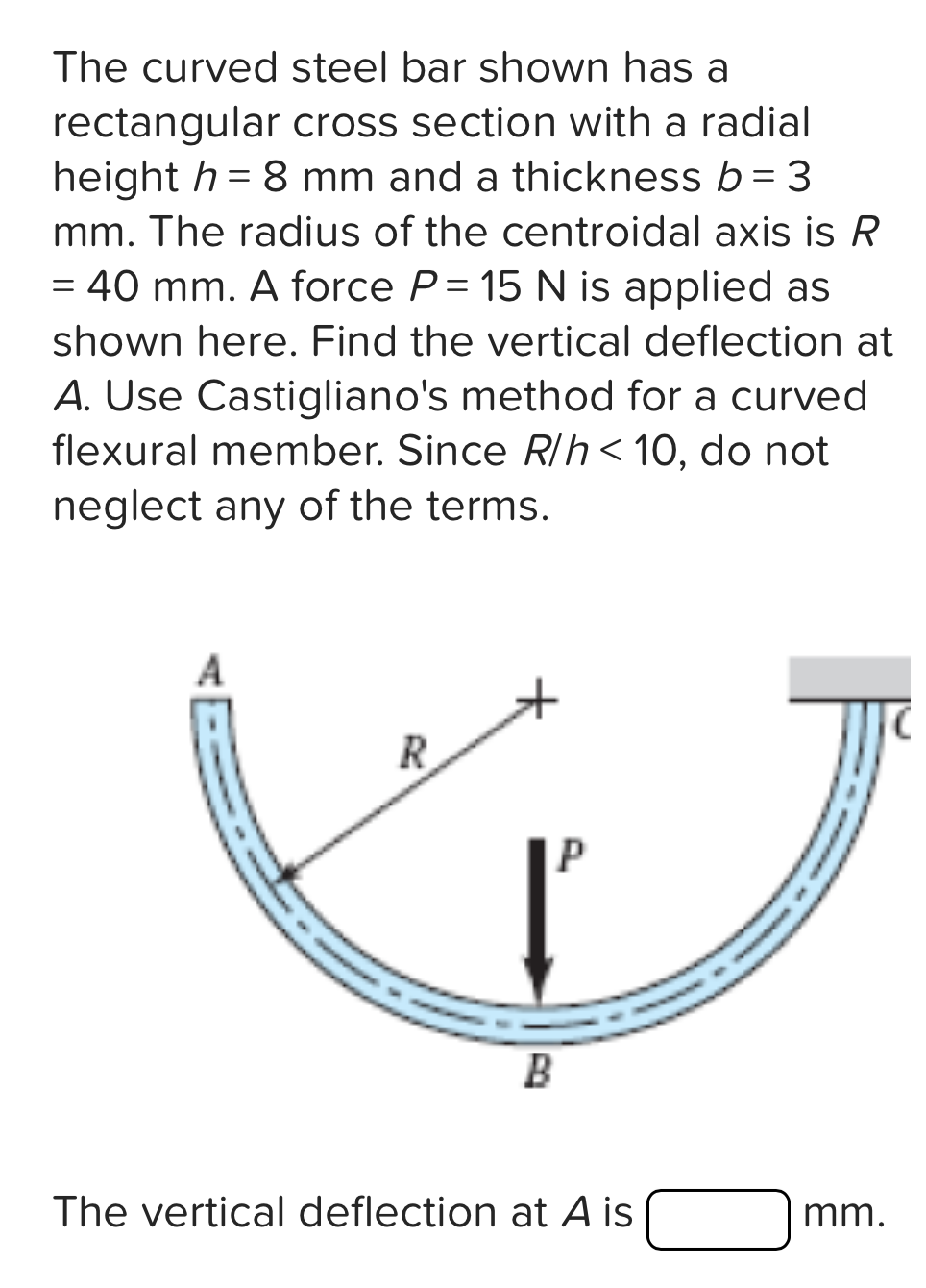 [SOLVED] The curved steel bar shown has a rectangular cross section with | SolutionInn