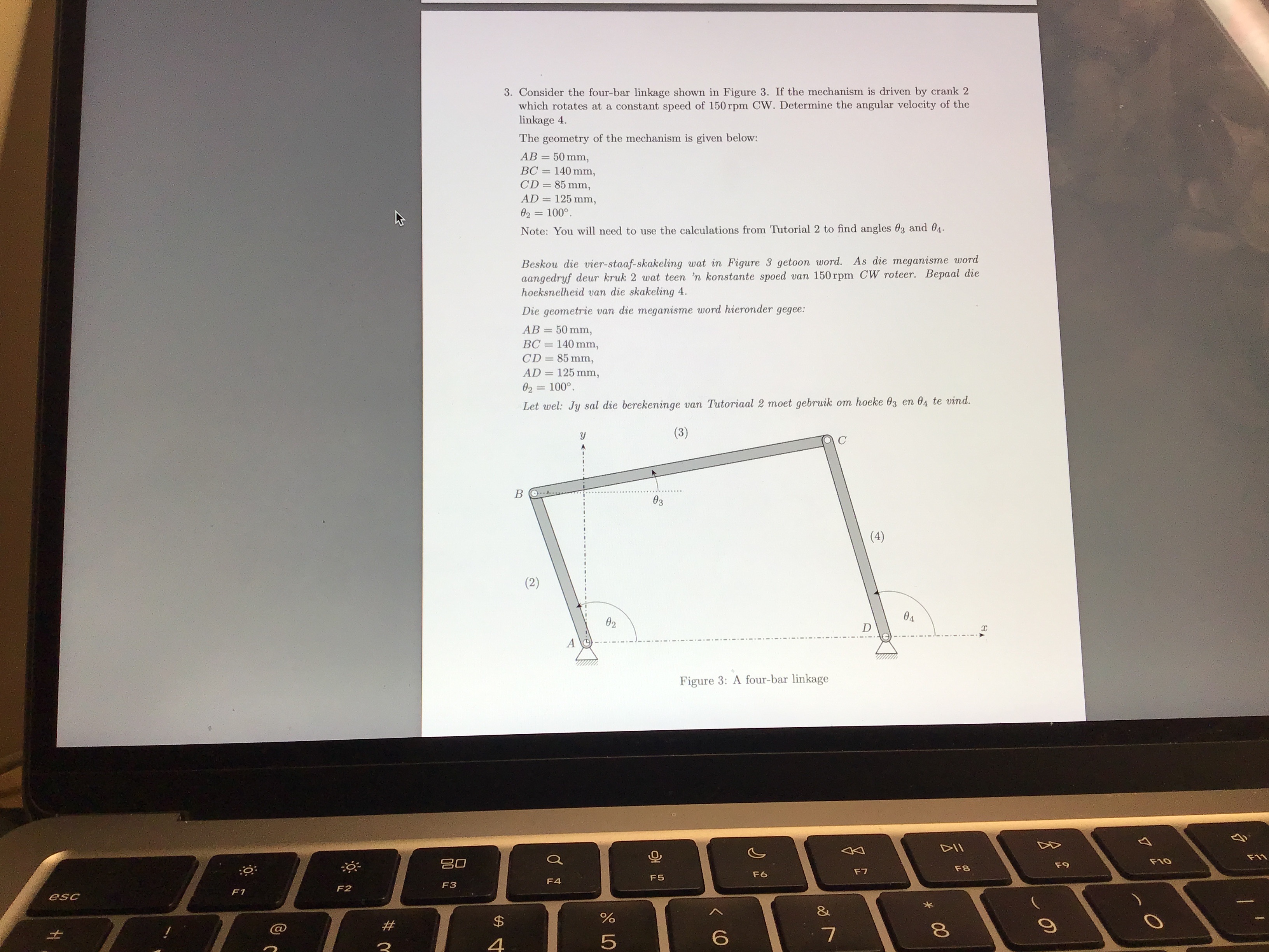 [SOLVED] Consider the four - bar linkage shown in Figure 3 . | SolutionInn