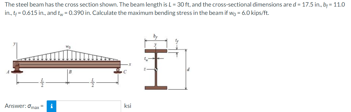 [SOLVED] The steel beam has the cross section shown. The beam length | SolutionInn