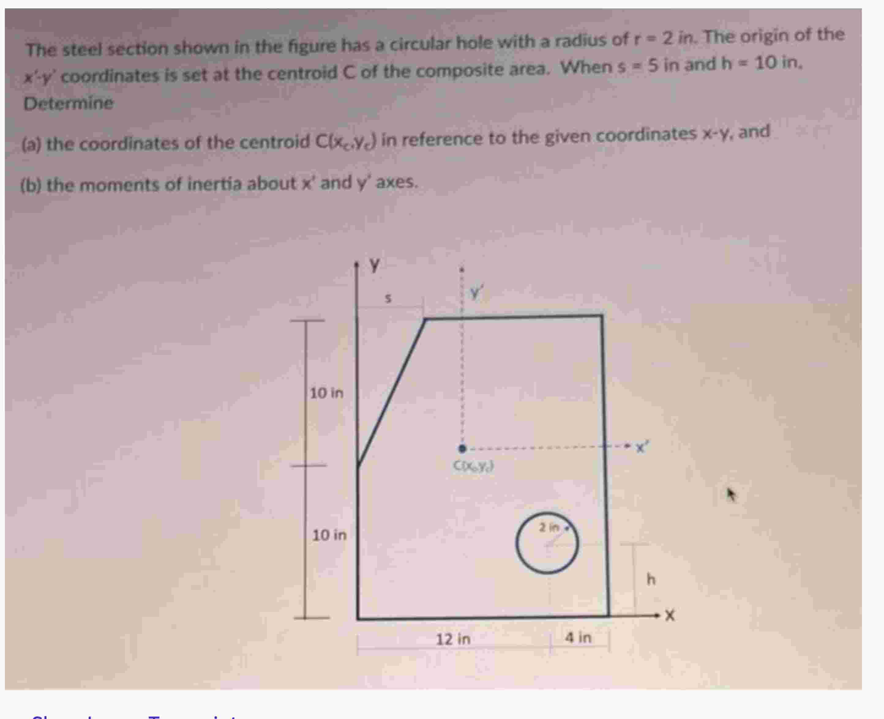[SOLVED] The steel section shown in the figure has a circular hole | SolutionInn