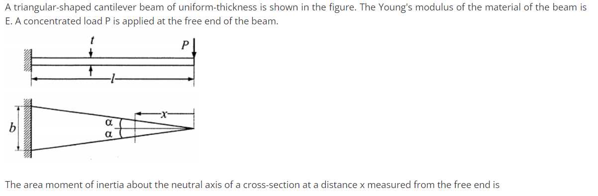 [SOLVED] A triangular - shaped cantilever beam of uniform - thickness ...
