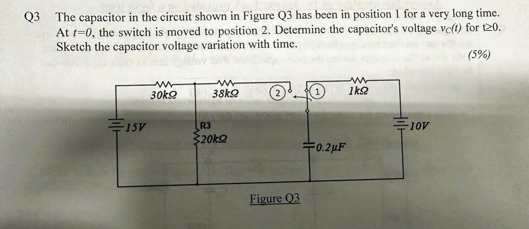 [SOLVED] Q 3 The capacitor in the circuit shown in Figure Q | SolutionInn