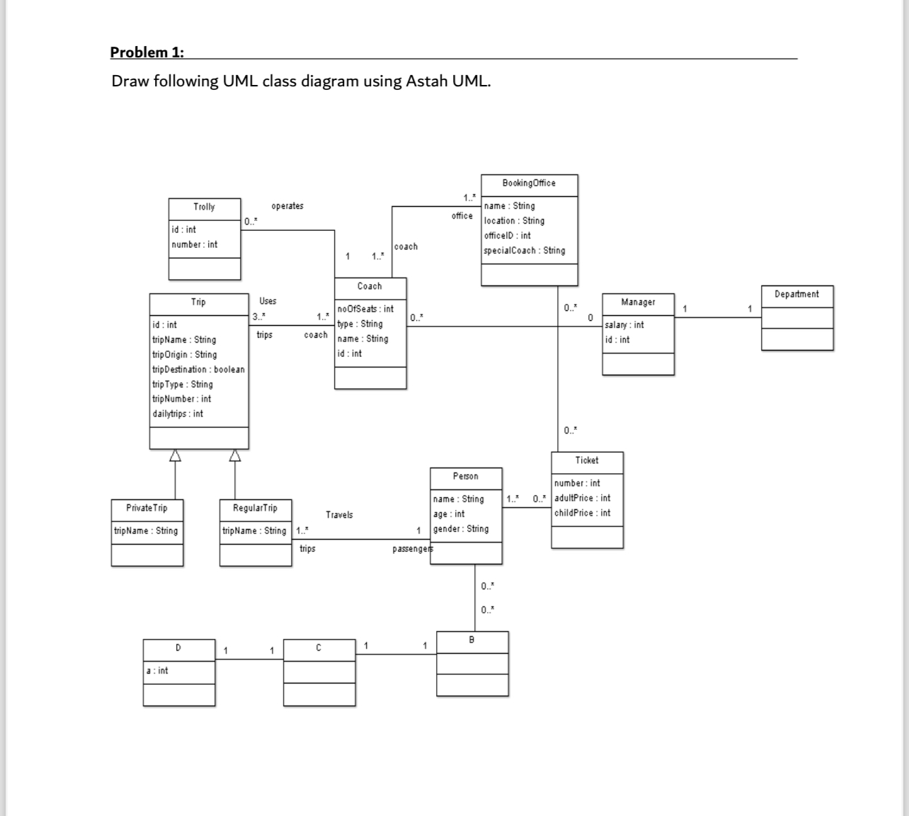 [SOLVED] Problem 1 : Draw following UML class diagram using Astah UML ...