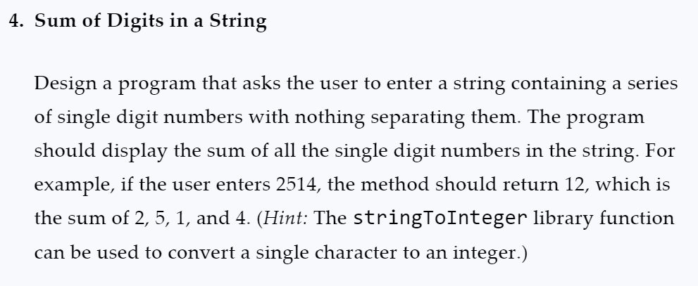 [SOLVED] Pseudocode and Flowchart please. Sum of Digits in a String Design | SolutionInn