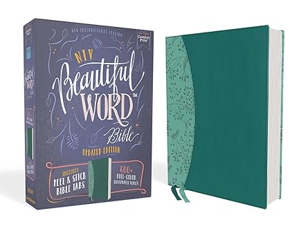 Niv Beautiful Word Bible Peel/Stick Bible Tabs Leathersoft Teal Red ...
